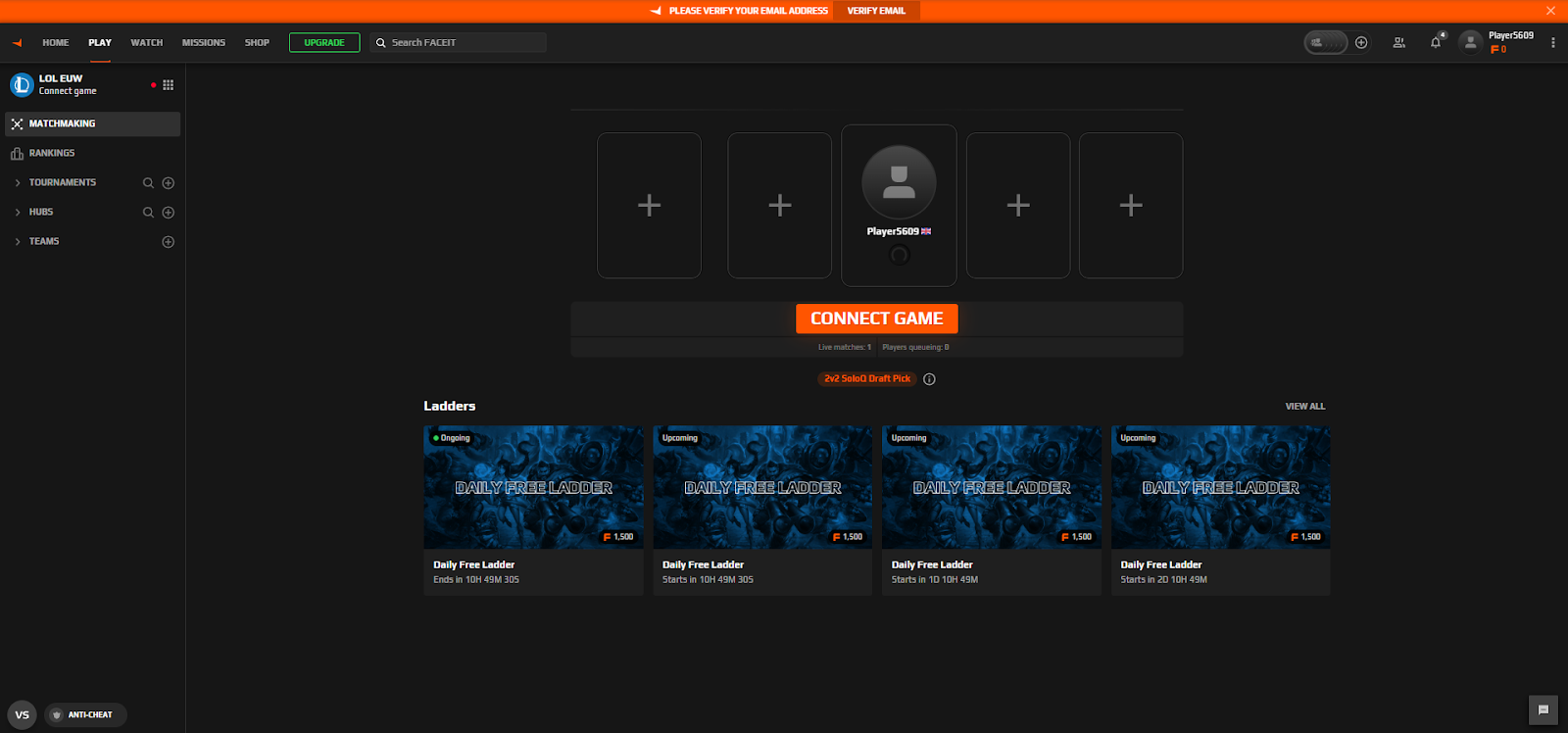 Initial LoL registration – FACEIT