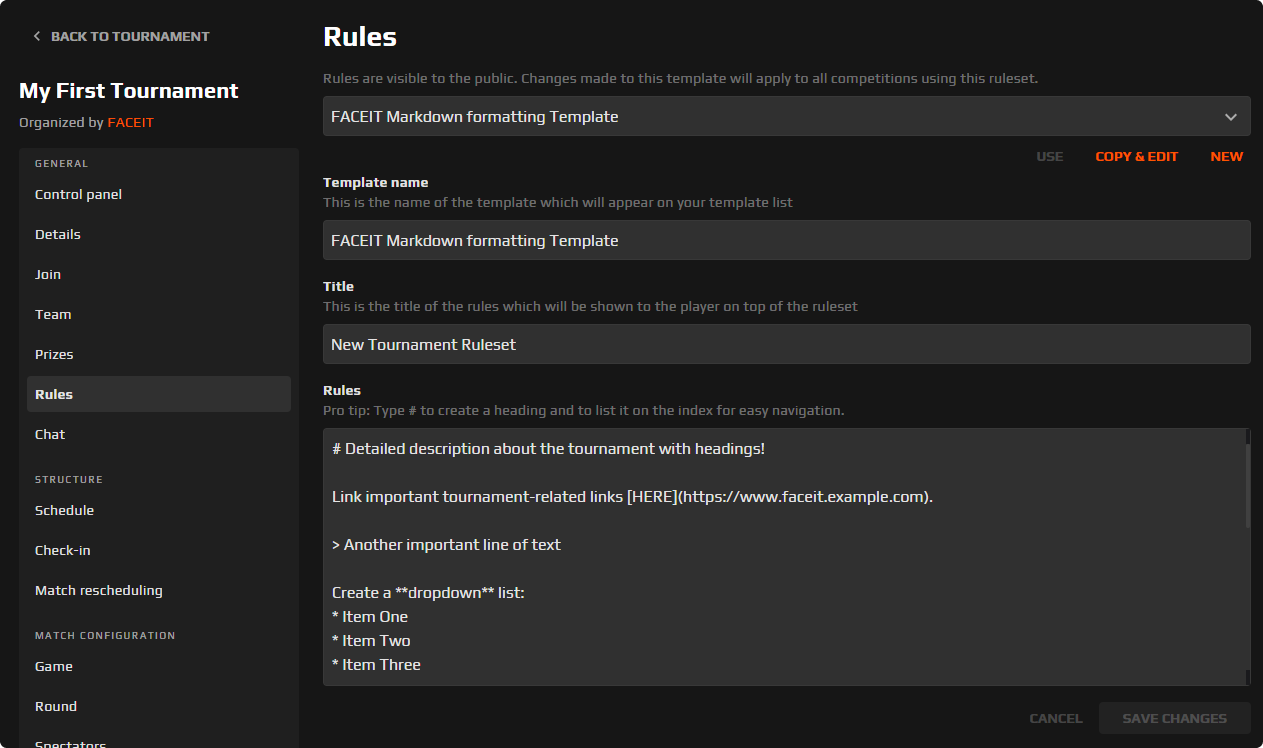 Setup: Tournament Rules & Prizes – FACEIT