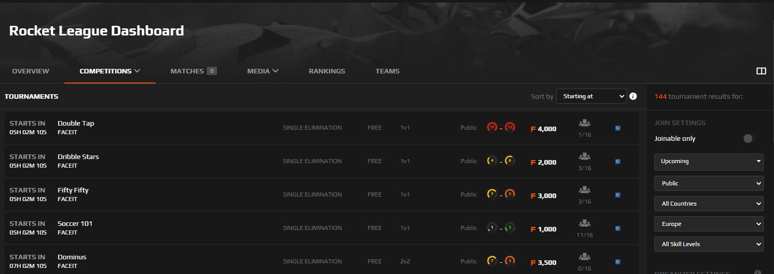Joining Rocket League tournaments – FACEIT